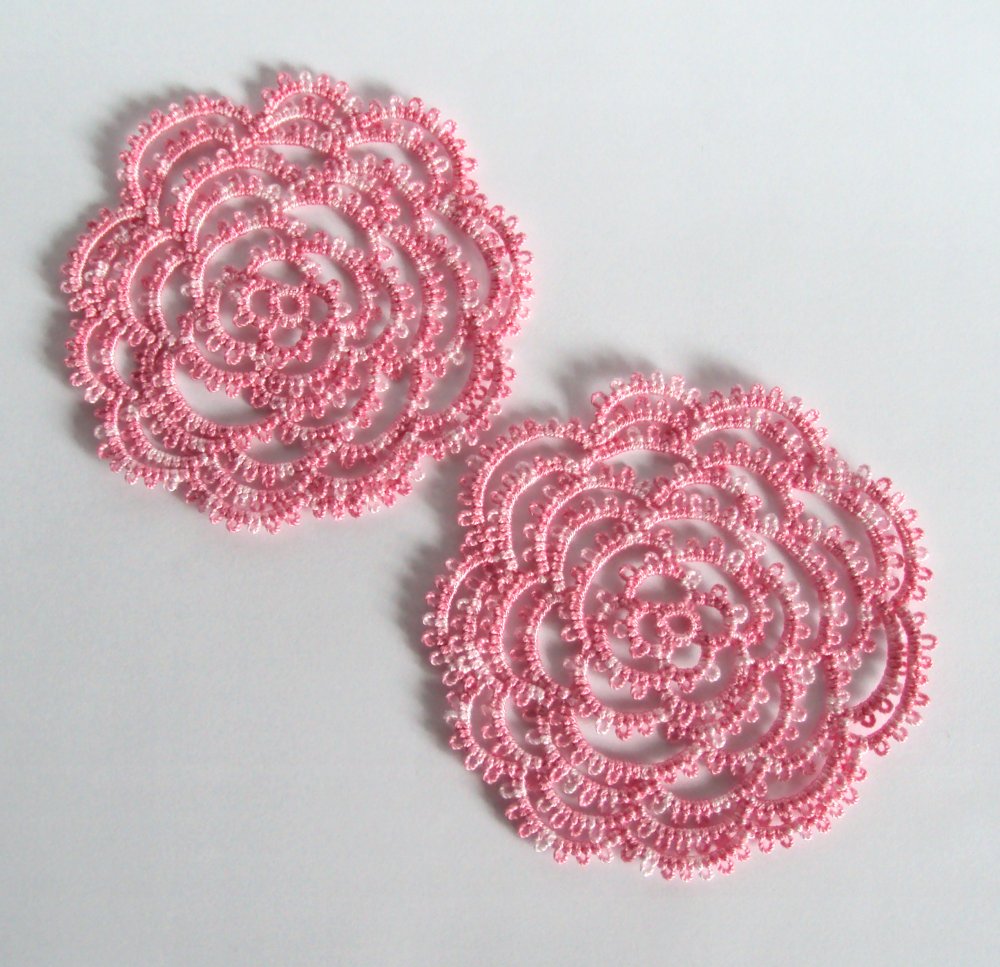 Tatted Rose Coasters In Pink - Set Of Two on Luulla