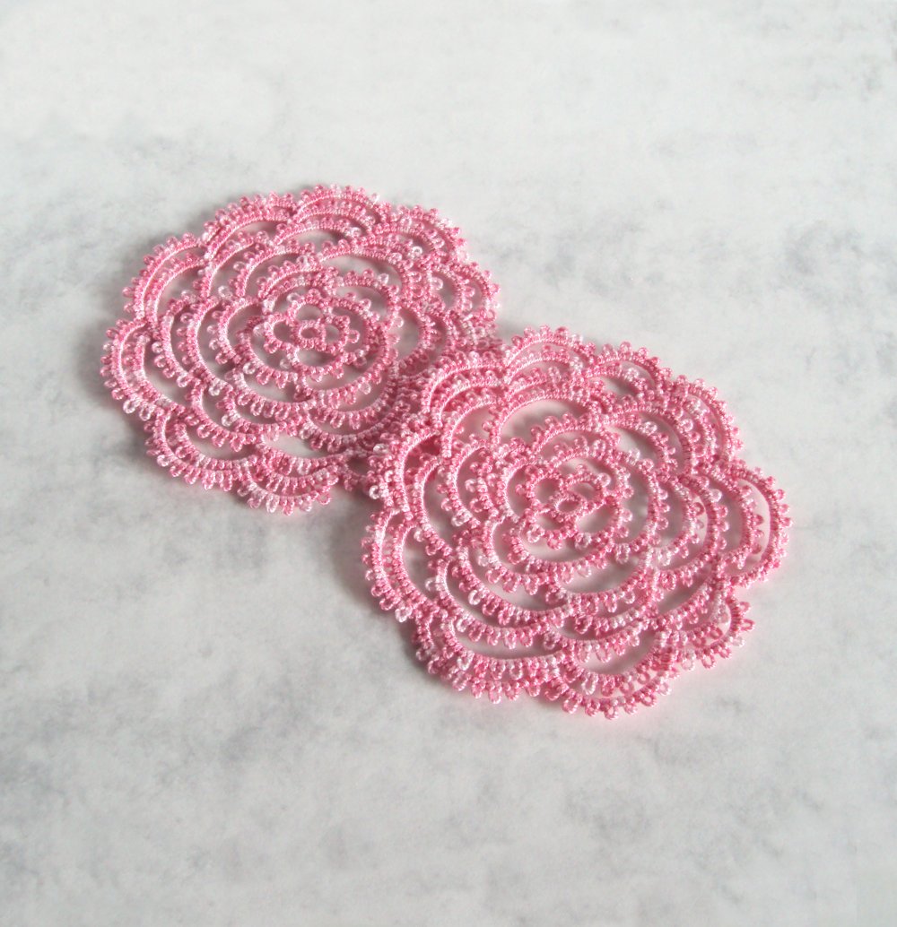 Tatted Rose Coasters In Pink - Set Of Two on Luulla