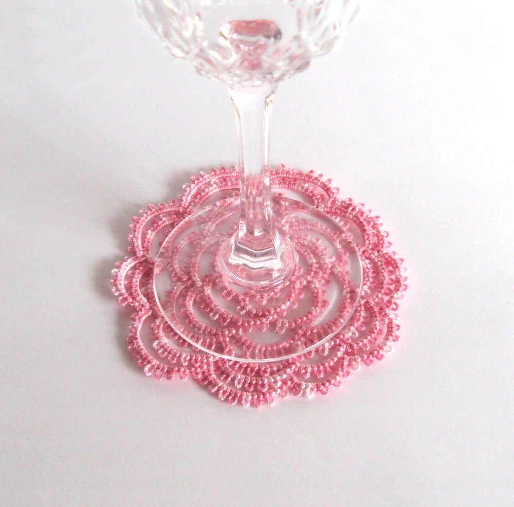 Tatted Rose Coasters In Pink - Set Of Two on Luulla