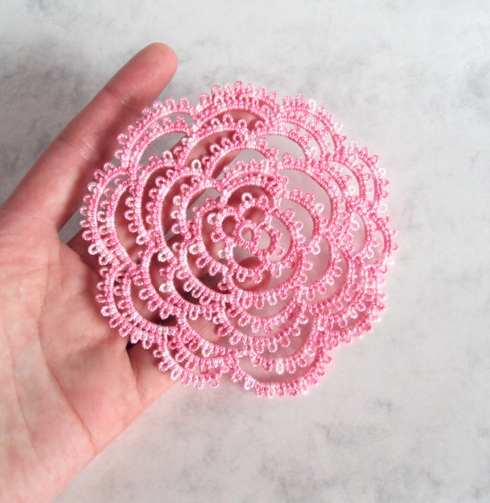 Tatted Rose Coasters In Pink - Set Of Two on Luulla